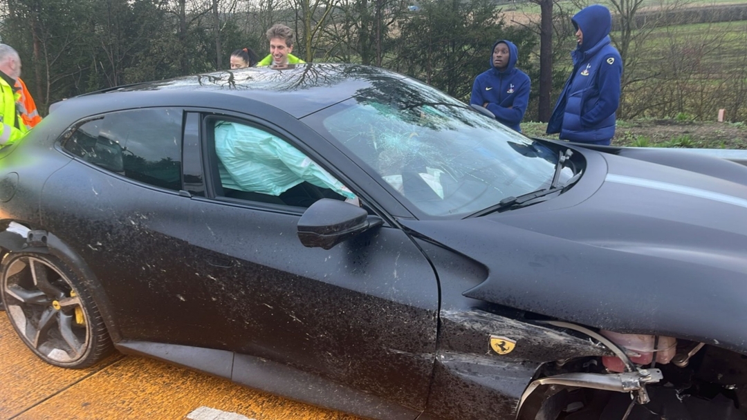 Randal Kolo Muani crashes Ferrari before Tottenham’s Champions League ...